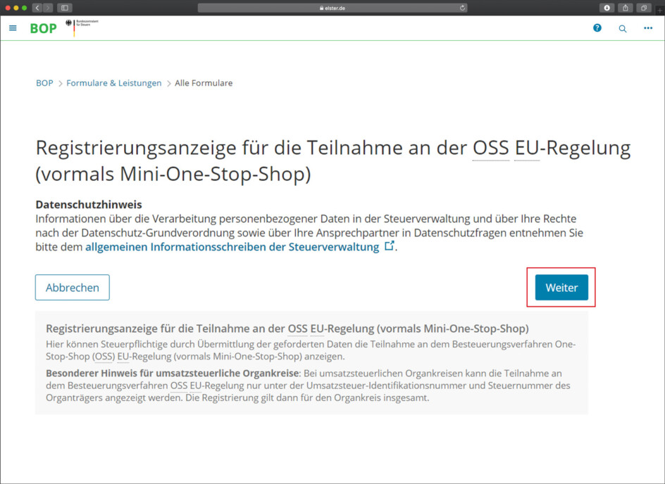 Wie registriere ich mich für den OSS - eClear